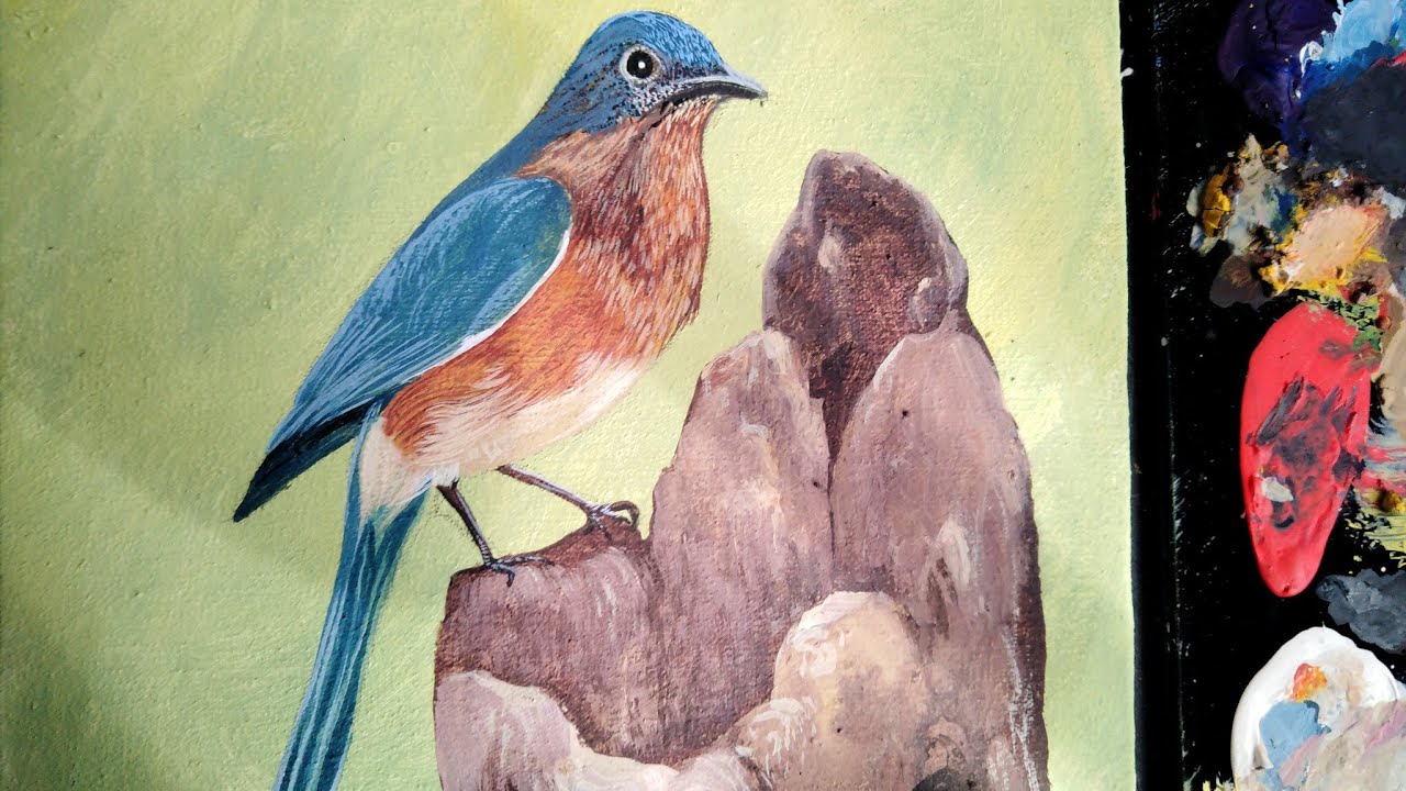 How to Paint Blue Bird on Acrylic? Time-Lapse Painting / Painting ...