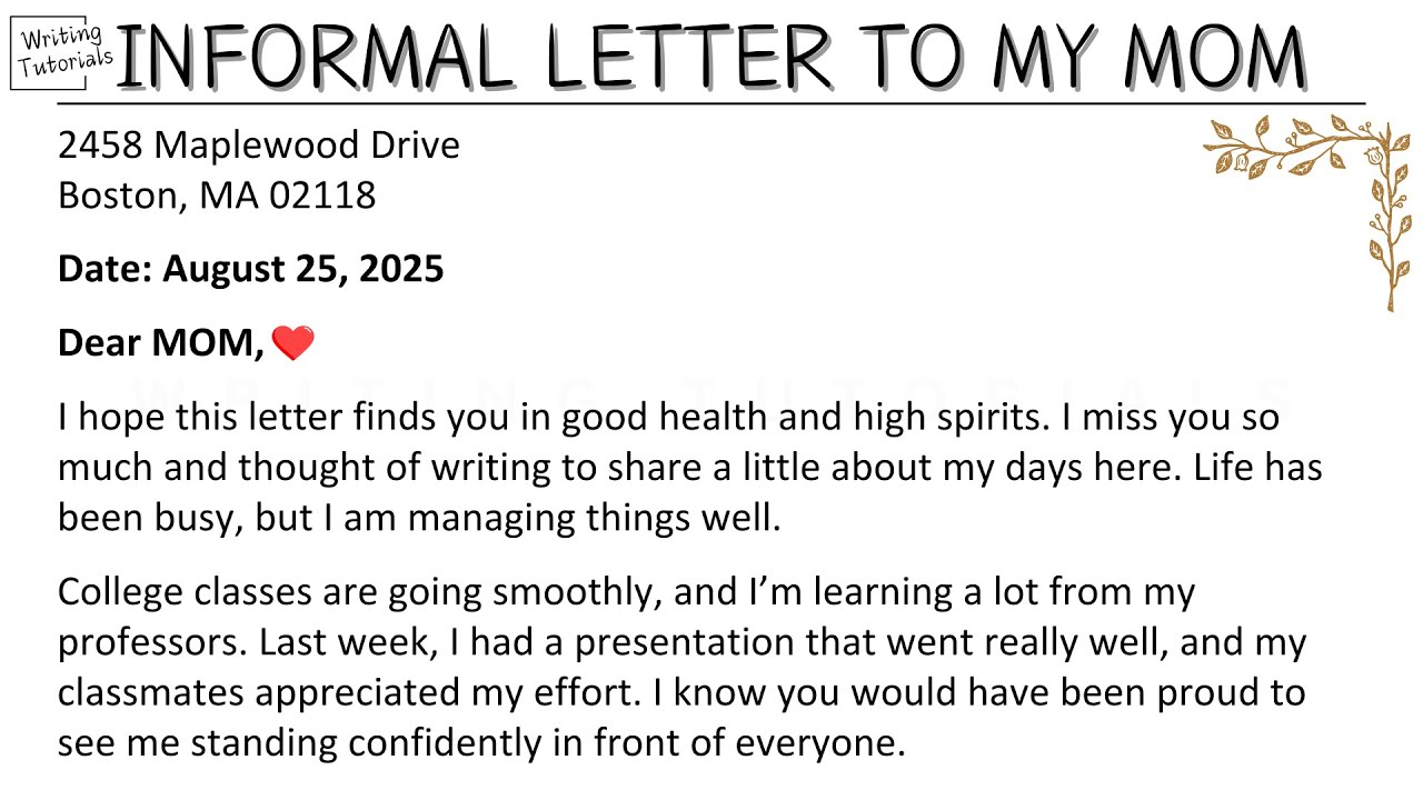 How To Write Informal Letter To Your Mother Mom with Sample and ...