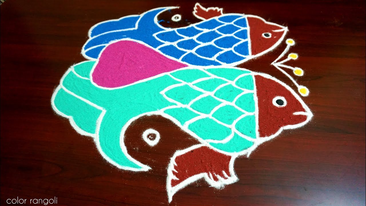 simple fish rangoli kolam.11*6 dots - YouTube