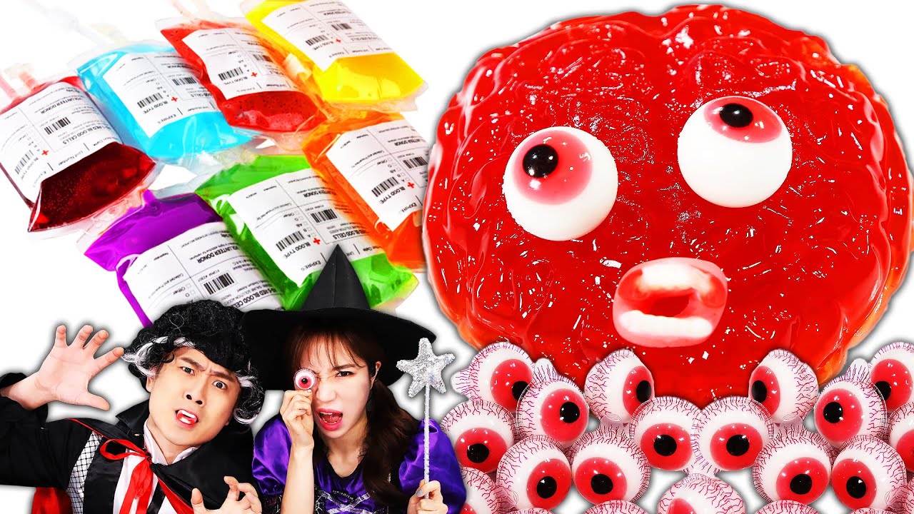 Vampire Dracula Juice teeth jelly Mukbang뱀파이어 드라큘라 이빨젤리 혈액팩 먹방 ...