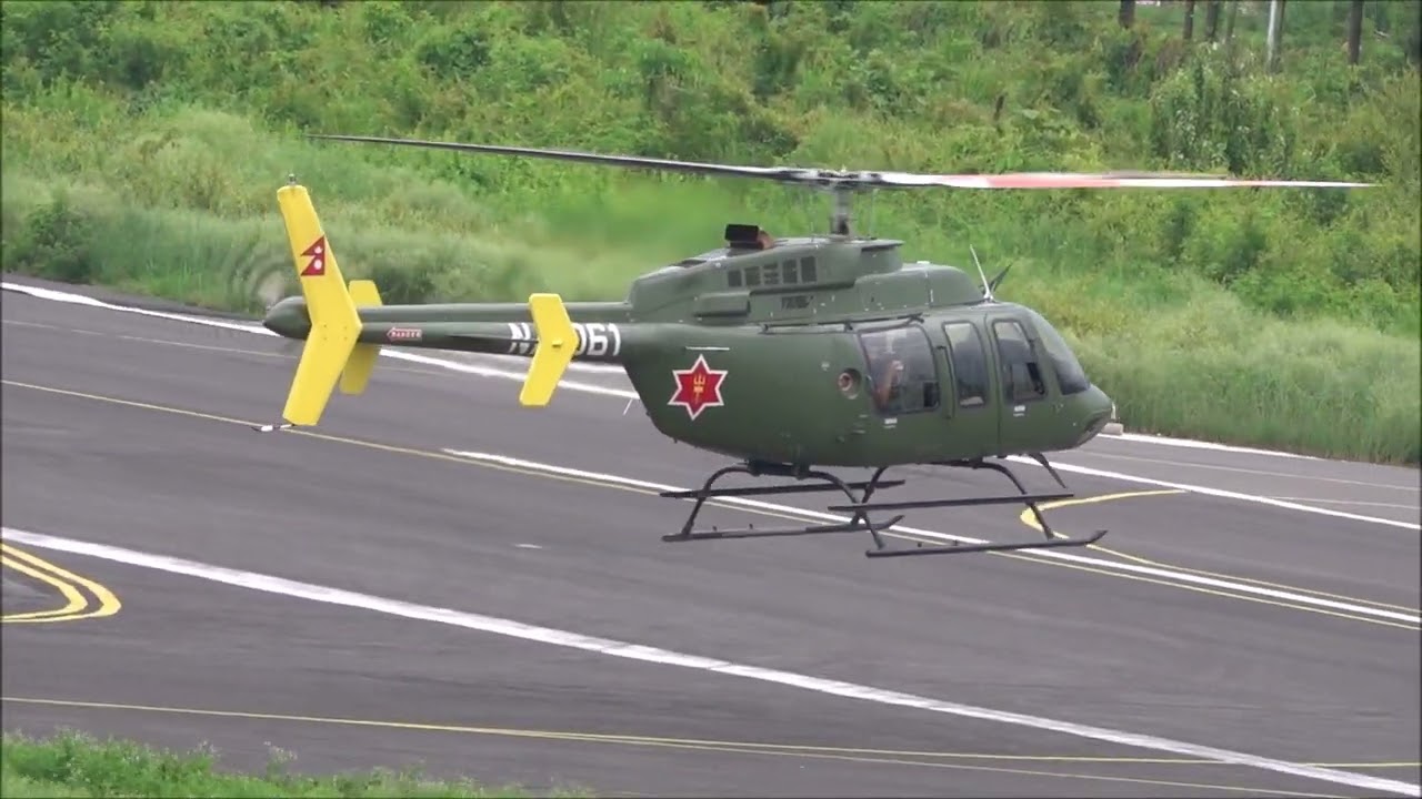 सुर्खेत बिमानस्थलमा नेपाली सेनाको हेलिकप्टरको उडान |Nepal Army Bell 407 ...