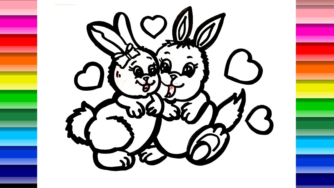 Cute Friends Rabbit Drawing, Painting and Colouring for kid's, Toddlers ...