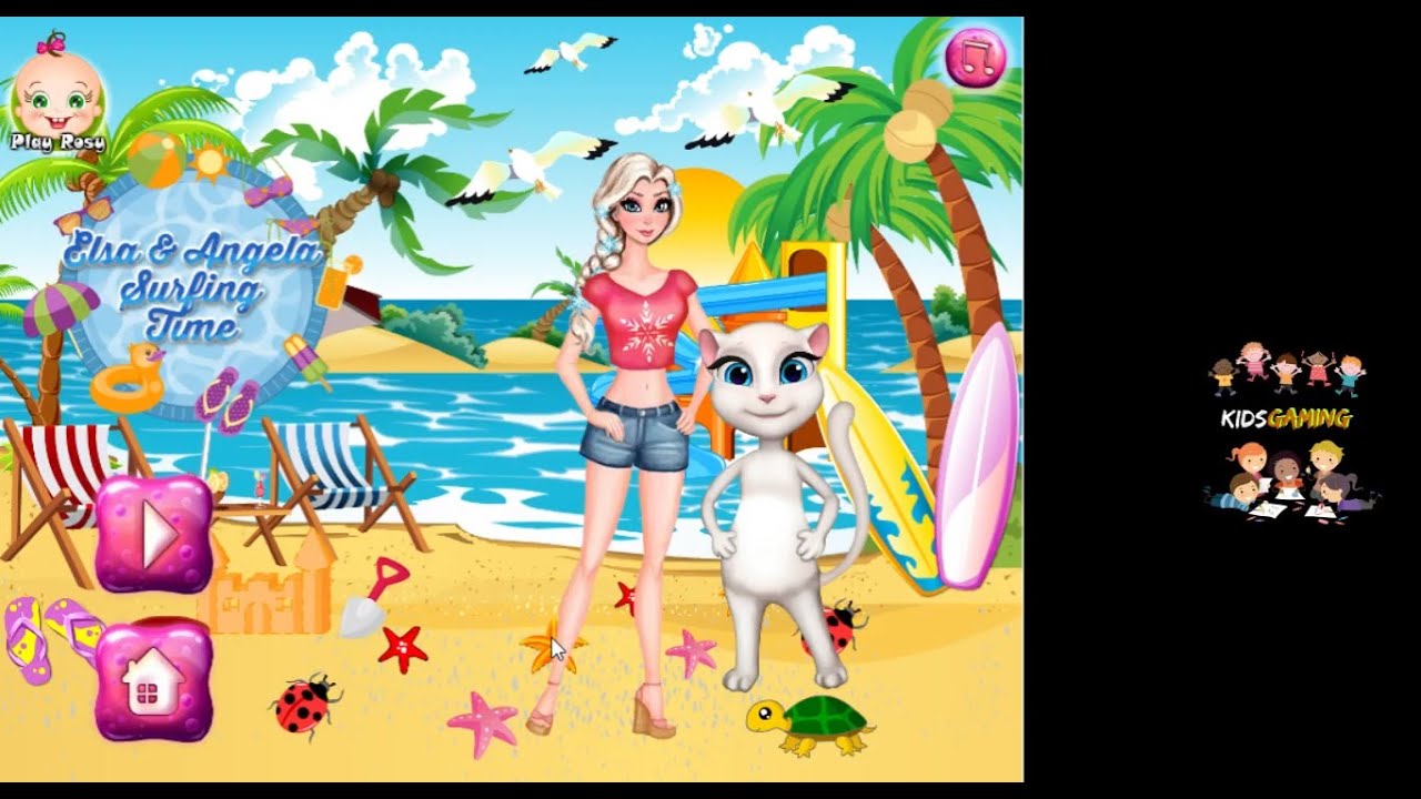 Elsa And Angela Surfing Time | Frozen Elsa and Talking Angela Game ...