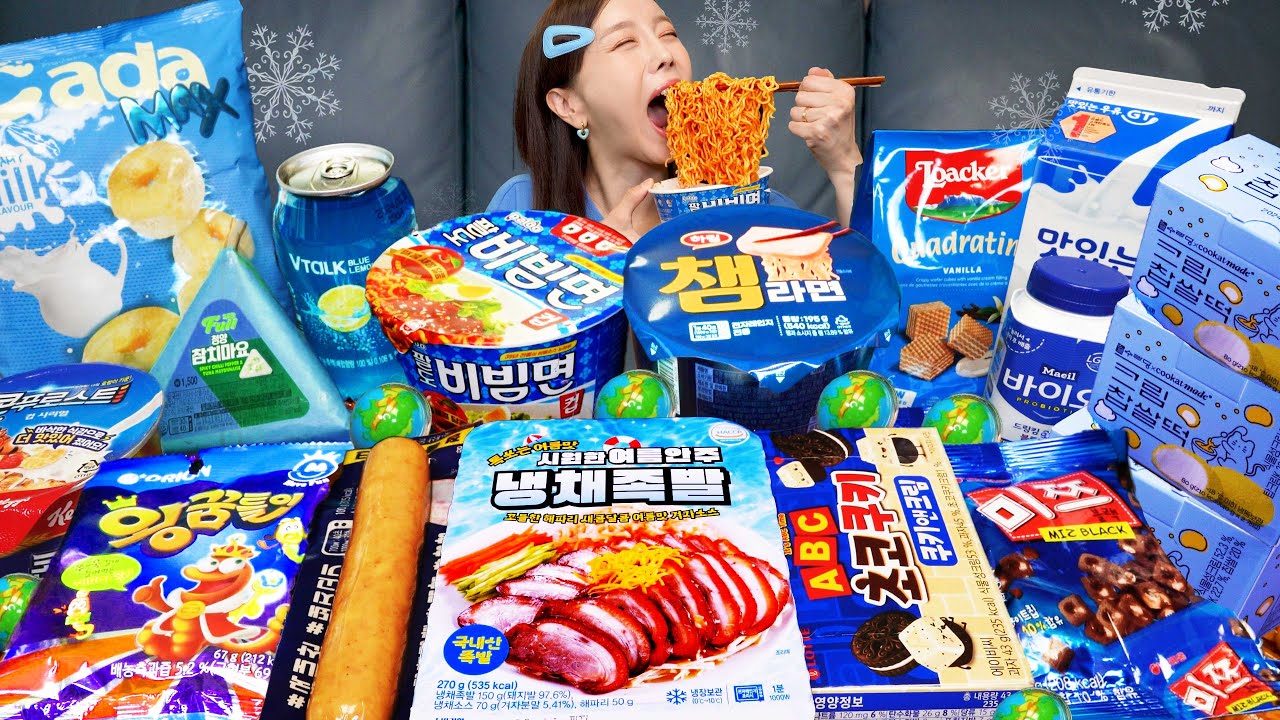 편의점 먹방 💙 비빔면 삼각김밥 신상 라면 씨리얼 과자 디저트 Korean convenience Store Food ...