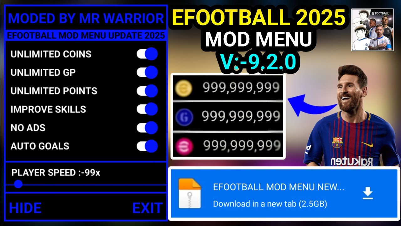 EFootball PES Mod Menu V9.2.0 New Update Unlimited Coins & Gp Unlocked ...
