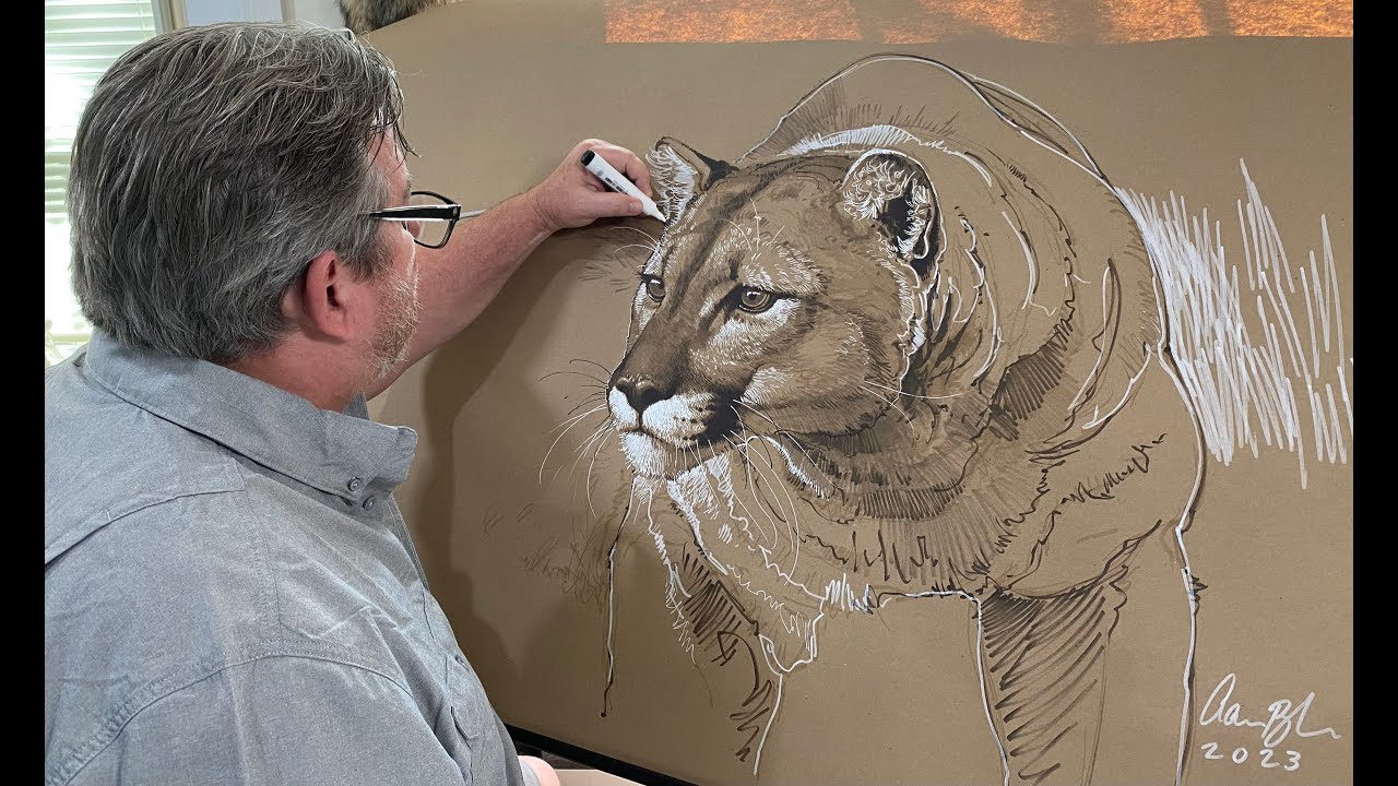 Drawing a Mountain Lion using Olo Markers - YouTube