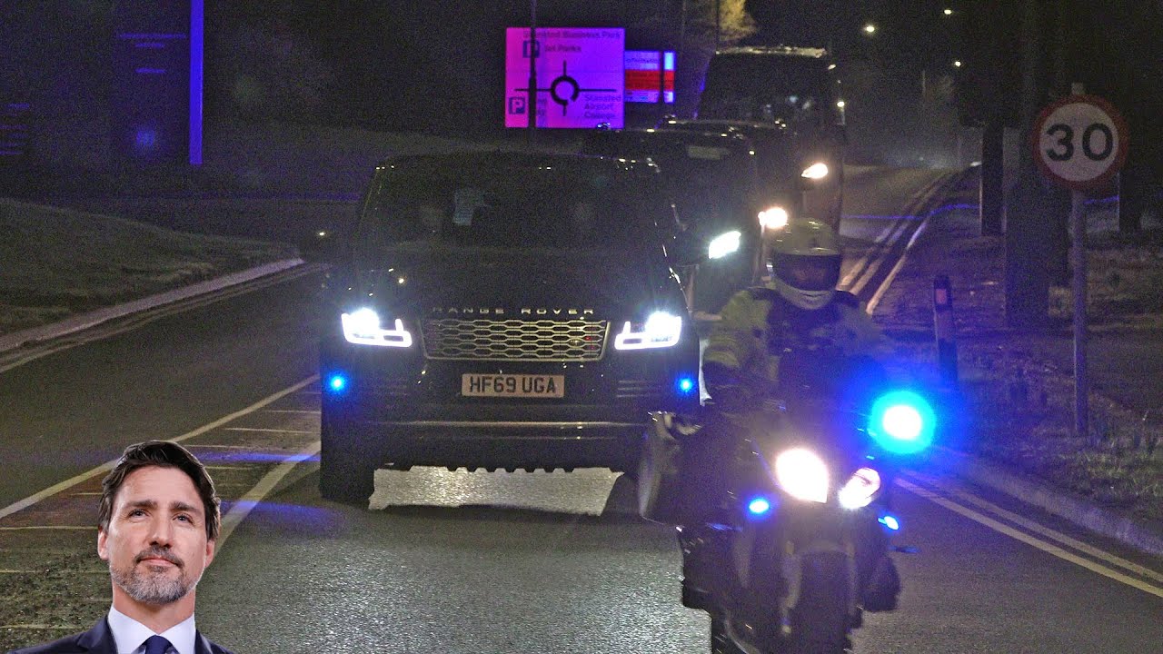 Justin Trudeau motorcade & aircraft in London - YouTube