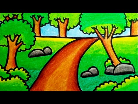 How To Draw Forest Scenery Simple | Drawing Forest Scenery For Beginners Step By Step