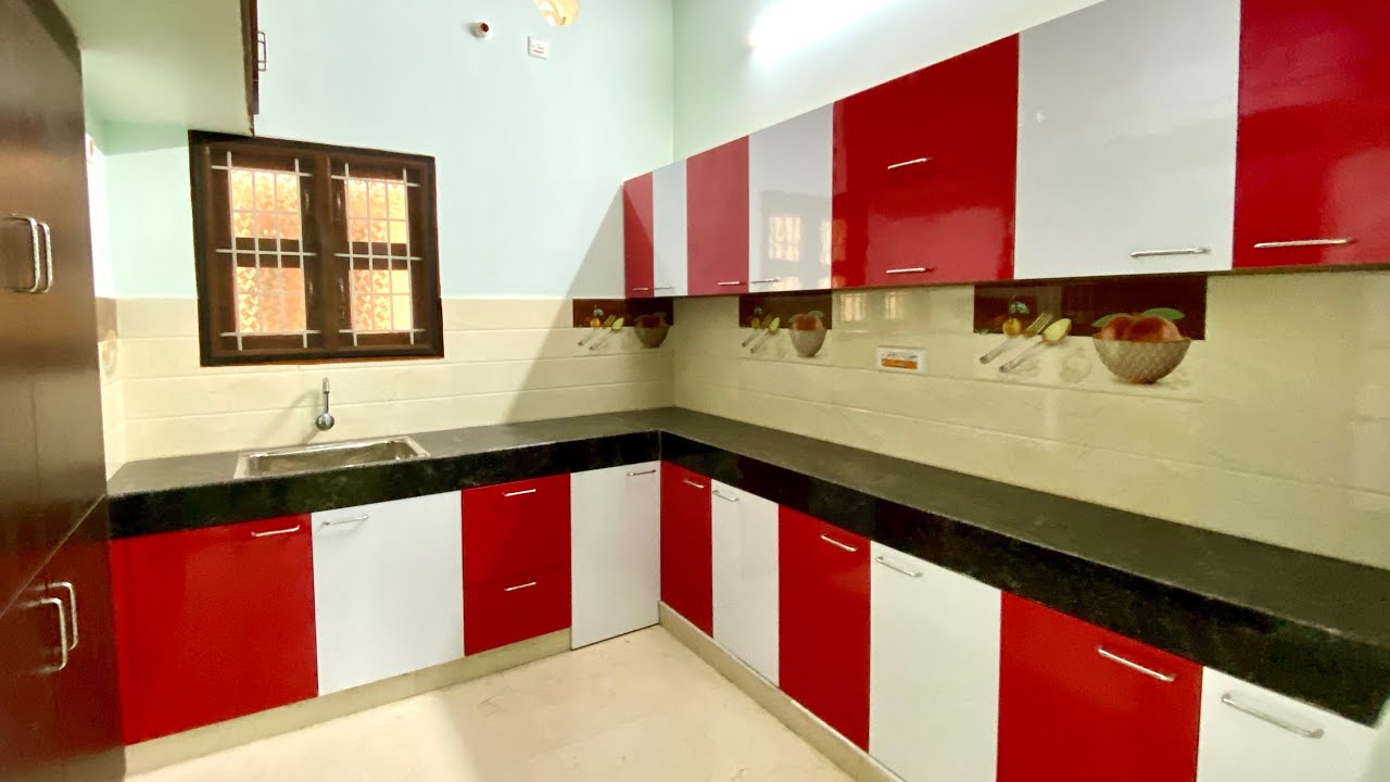 Red & White Combo Modular Kitchen design ️🤍 Wooden cabinets 🔥🔥🔥🔥 - YouTube