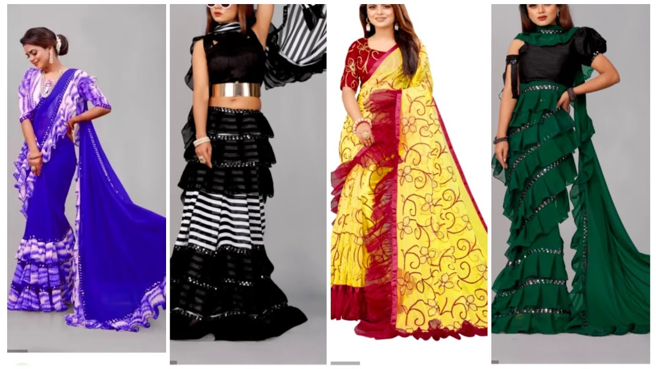 Flipkart Frill Saree Designs / Party Wear Ruffle Saree Collection ...