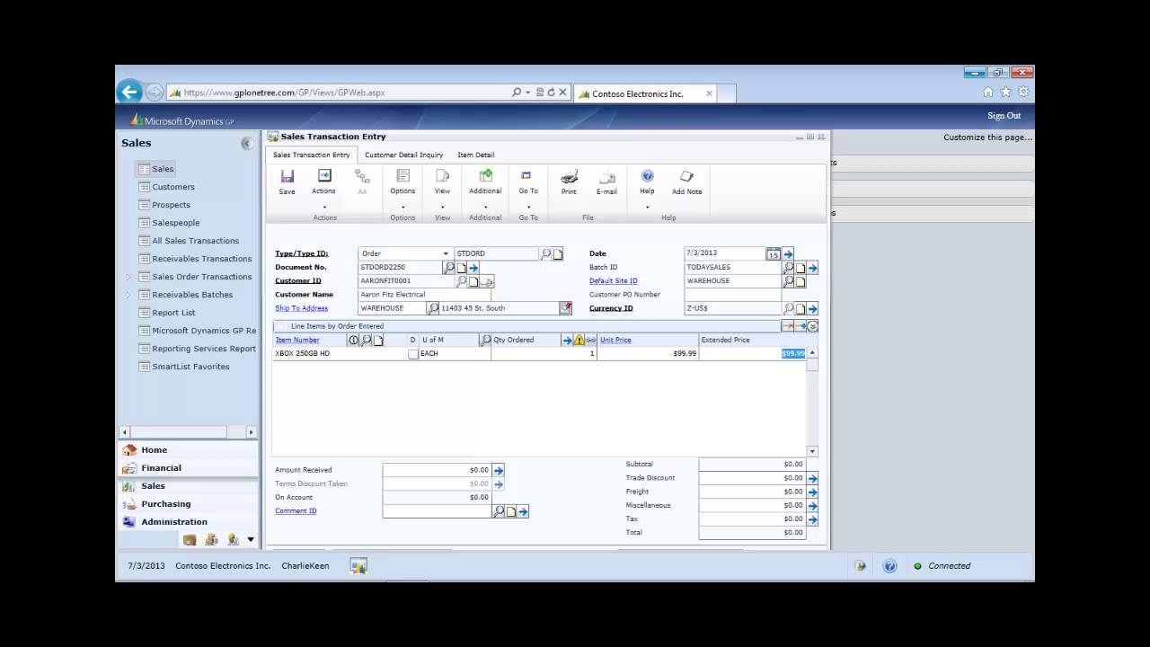 Demo for Sales Order Processing (SOP) in Microsoft Dynamics GP - YouTube