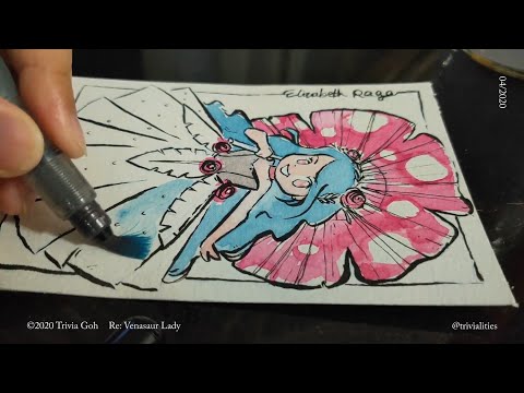 Inking and watercolor process - Venusaur Lady (Elizabeth Rage Cosplay)