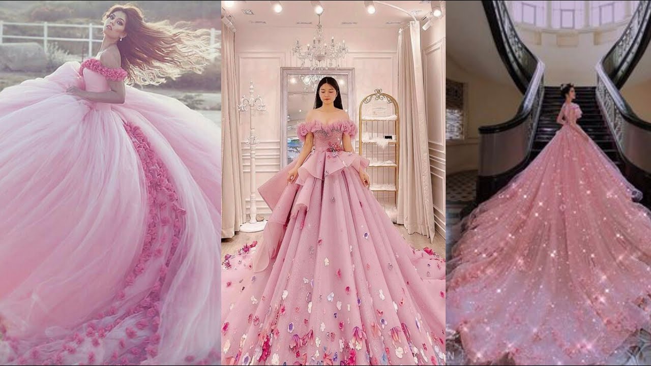 Beautiful Pink Big Ball Tail Gown for wedding || Pink Frocks For Girls ...