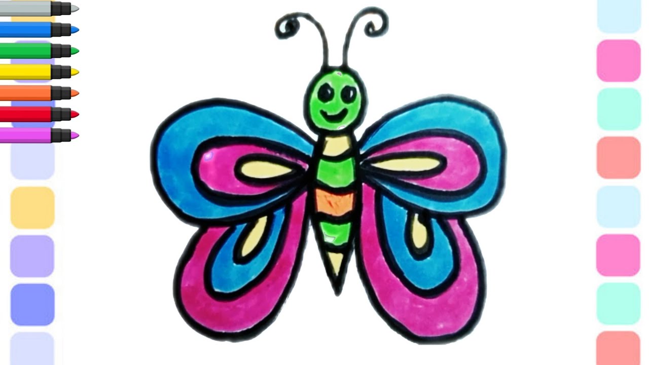 How to Draw a Rainbow Butterfly 🦋 for Kids - 123 Kids Art - YouTube