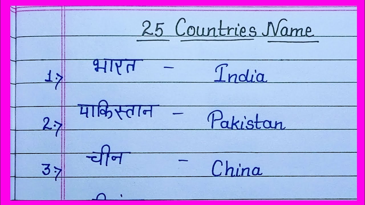 25 countries name//countries name in english and hindi//25 countries ...