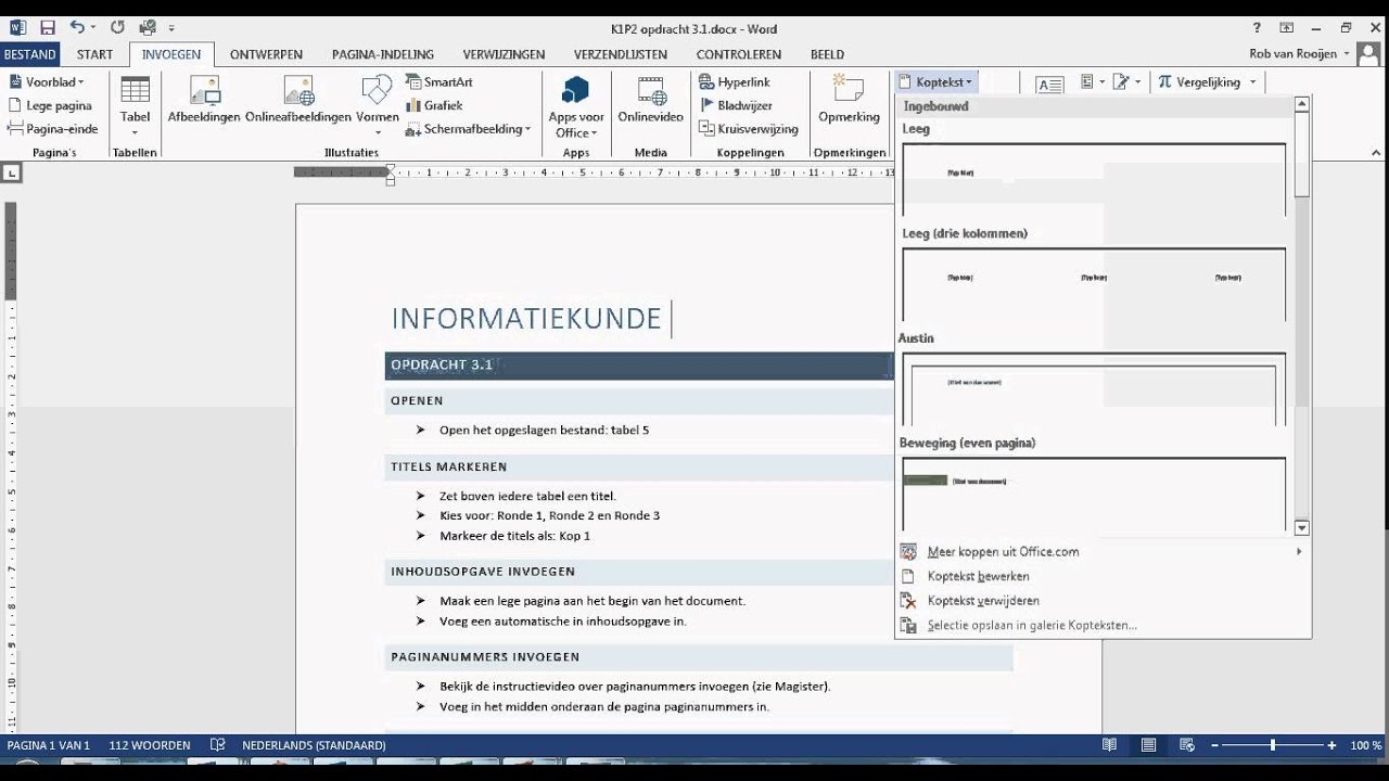 Koptekst en voettekst - YouTube