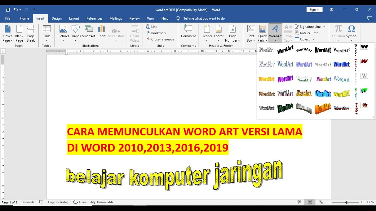 Cara Memasukan Wordart Di Ms Word 2010 Dengan Text Effect