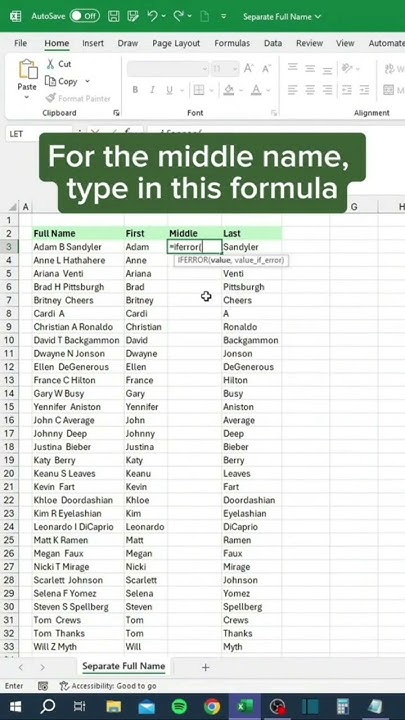 SEPERATING NAMES IN EXCEL #excel #exceltips #exceltutorial - YouTube