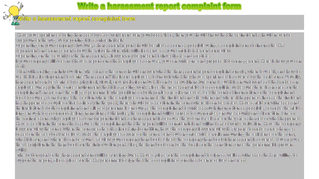How to : Write a harassment report complaint form - YouTube
