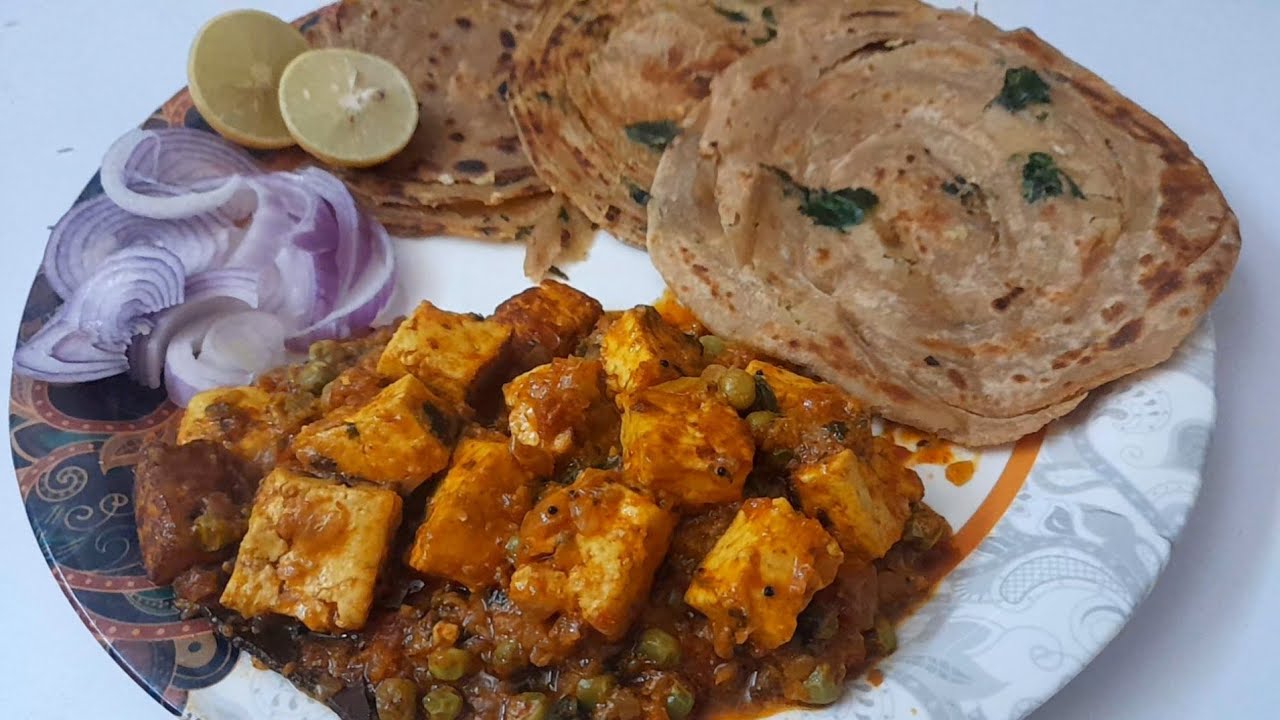 Garlic Lacha Paratha Matar Paneer Combo Recipe | Matar Paneer | Easy ...