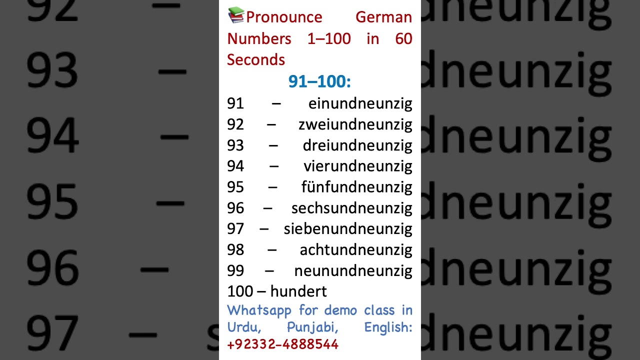 German Numbers 1 100 List