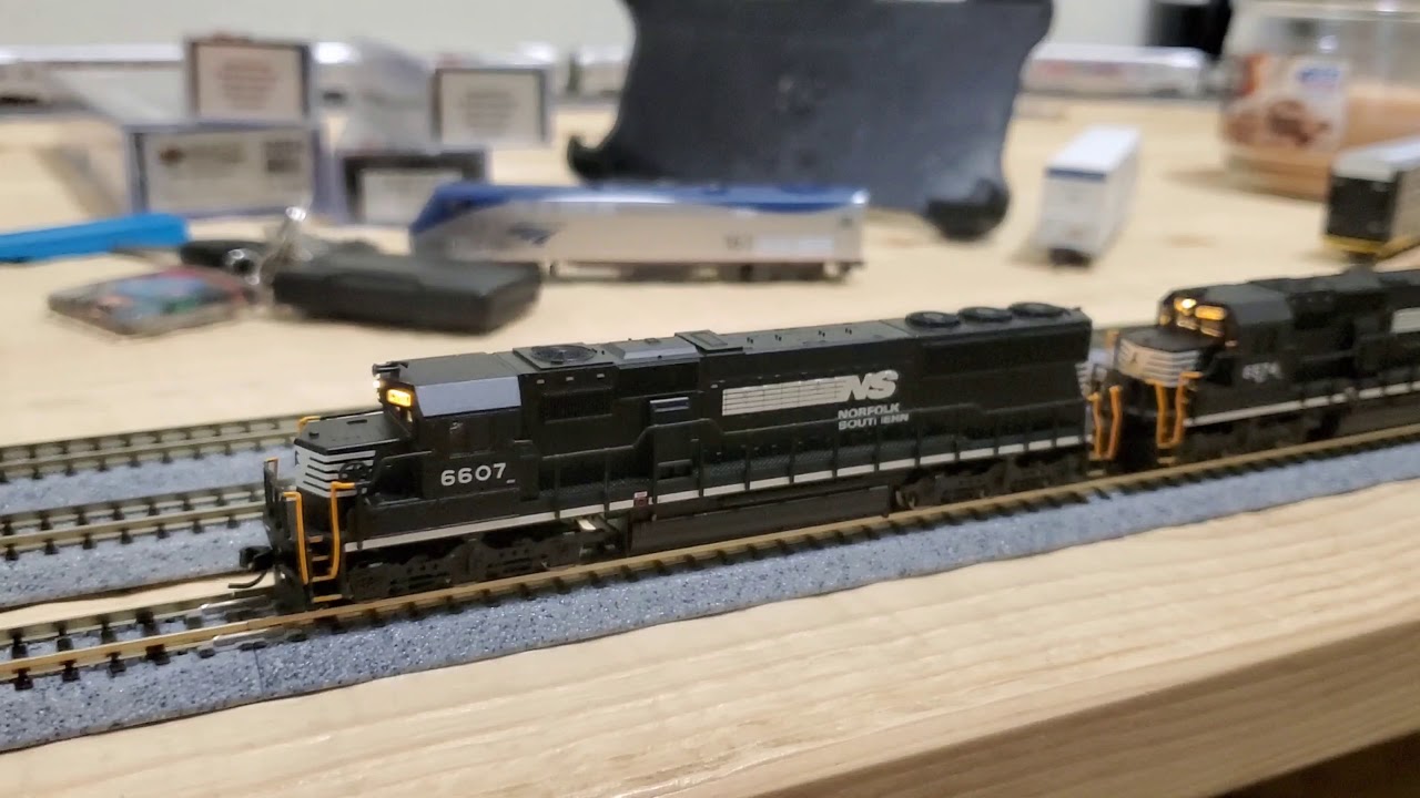 A few n scale trains feat Broadway Limited EMD SW7 switcher.. - YouTube