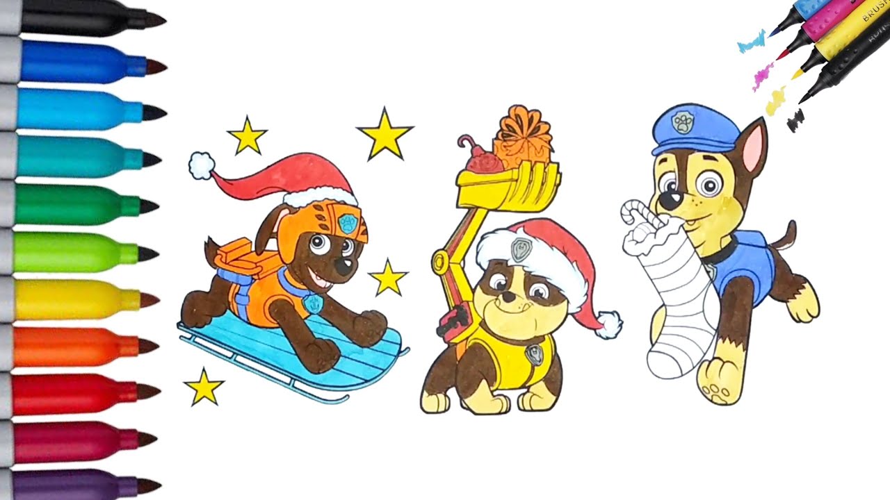 Coloring Paw Patrol Merry Christmas Zuma | Rublle Chase - YouTube