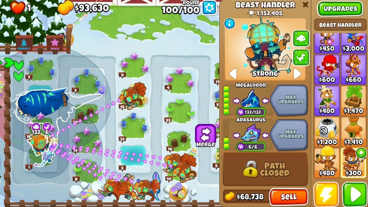 Bloon TD 6: Beast Handler(Megalodon) vs round 100 (New Tower) - YouTube