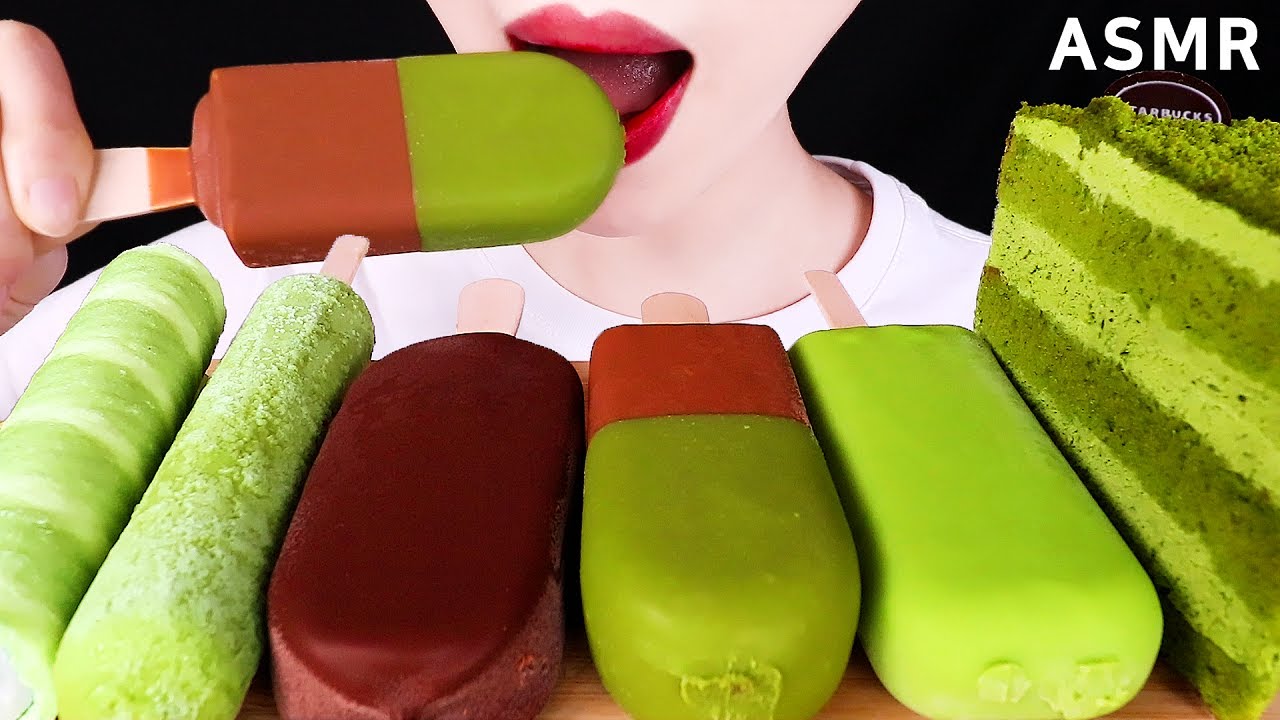 ASMR GREEN TEA CHOCOLATE ICE CREAM, CAKE 녹차 초콜릿 아이스크림, 케이크 EATING ...
