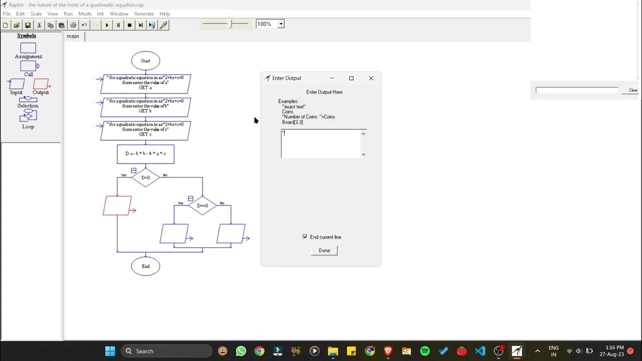 Raptor flowchart-Computational thinking- To print the type of roots of ...