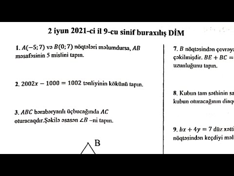 9-cu sinif Buraxılış sualları Riyaziyyat 2 iyun 2021 ci il