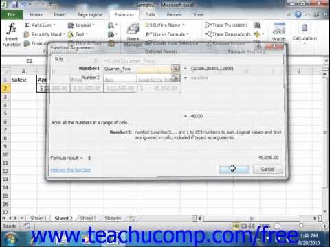 Excel 2010 Tutorial Using Named Ranges in Formulas Microsoft Training Lesson 13.4 - YouTube