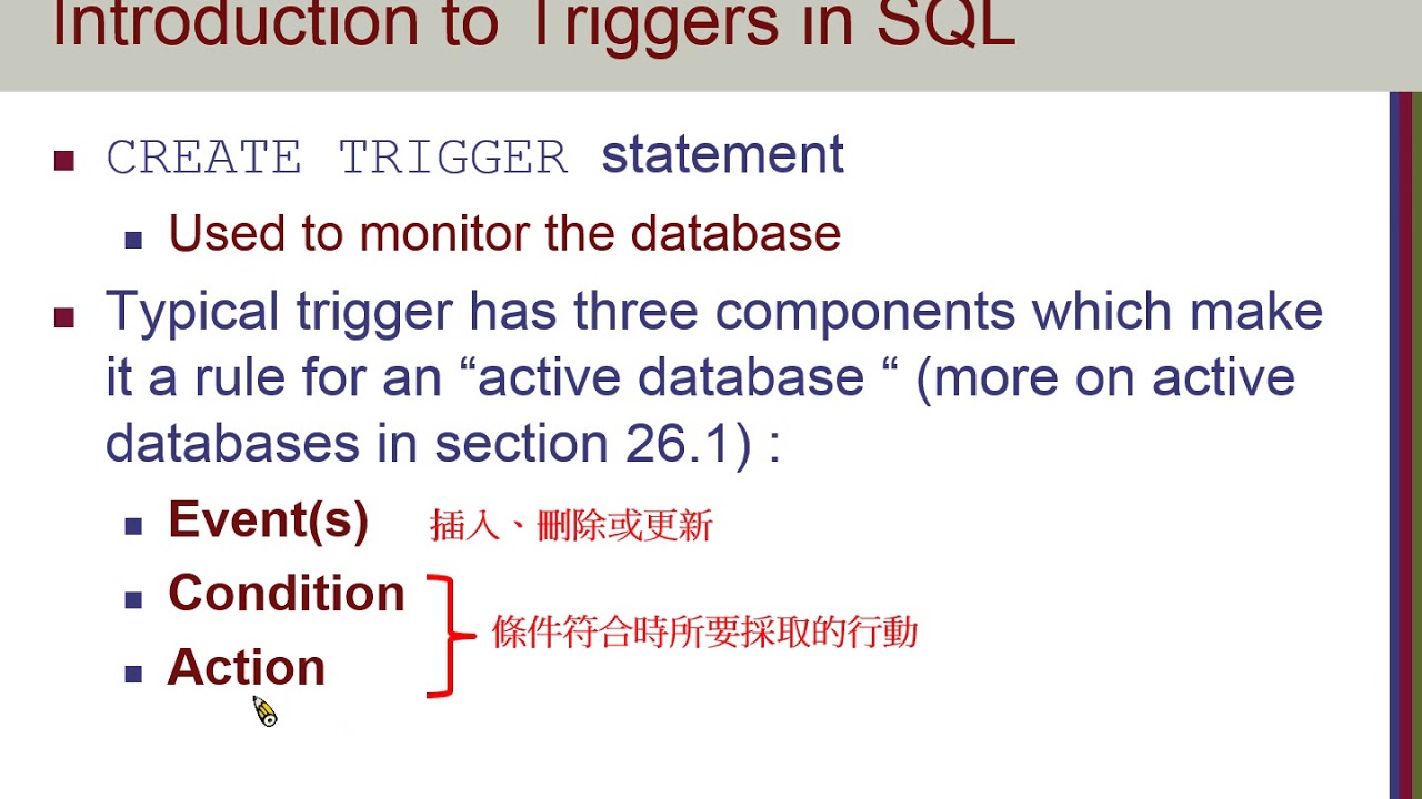 Chapter07 More Sql 15 Trigger And Assertions Youtube