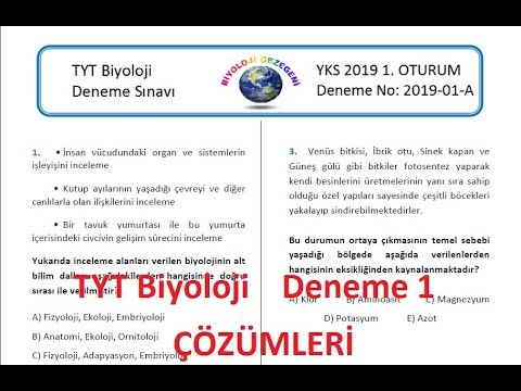 YKS 2019 BİYOLOJİ - TYT BİYOLOJİ DENEME 1
