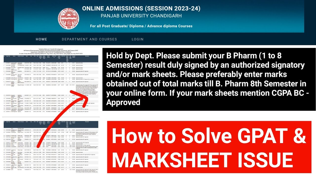 Panjab University UIPS M Pharm Merit List Issues || GPAT & Marksheet ...
