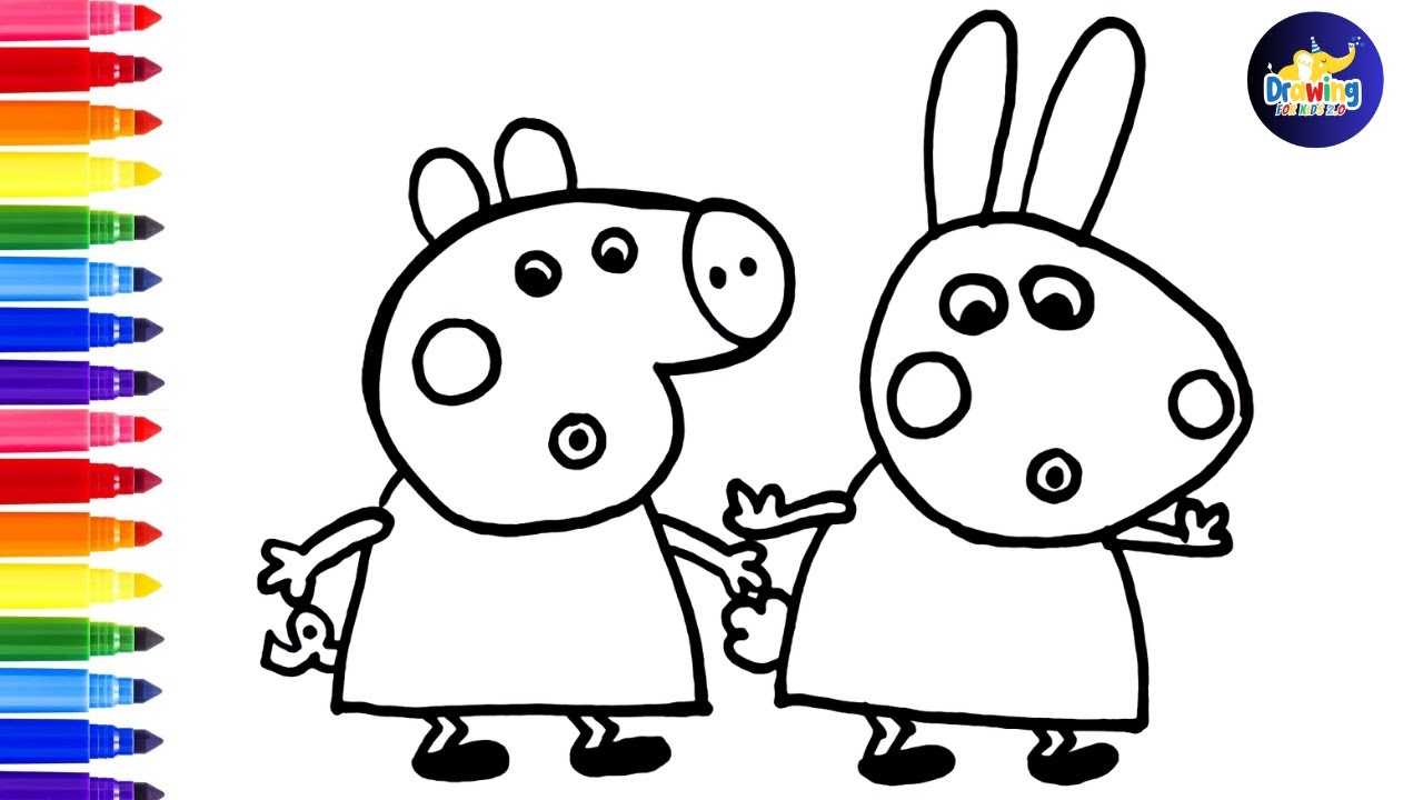 Draw And Peppa Pig & Rebecca Rabbit, Peppa Pig Drawing For Kids - YouTube