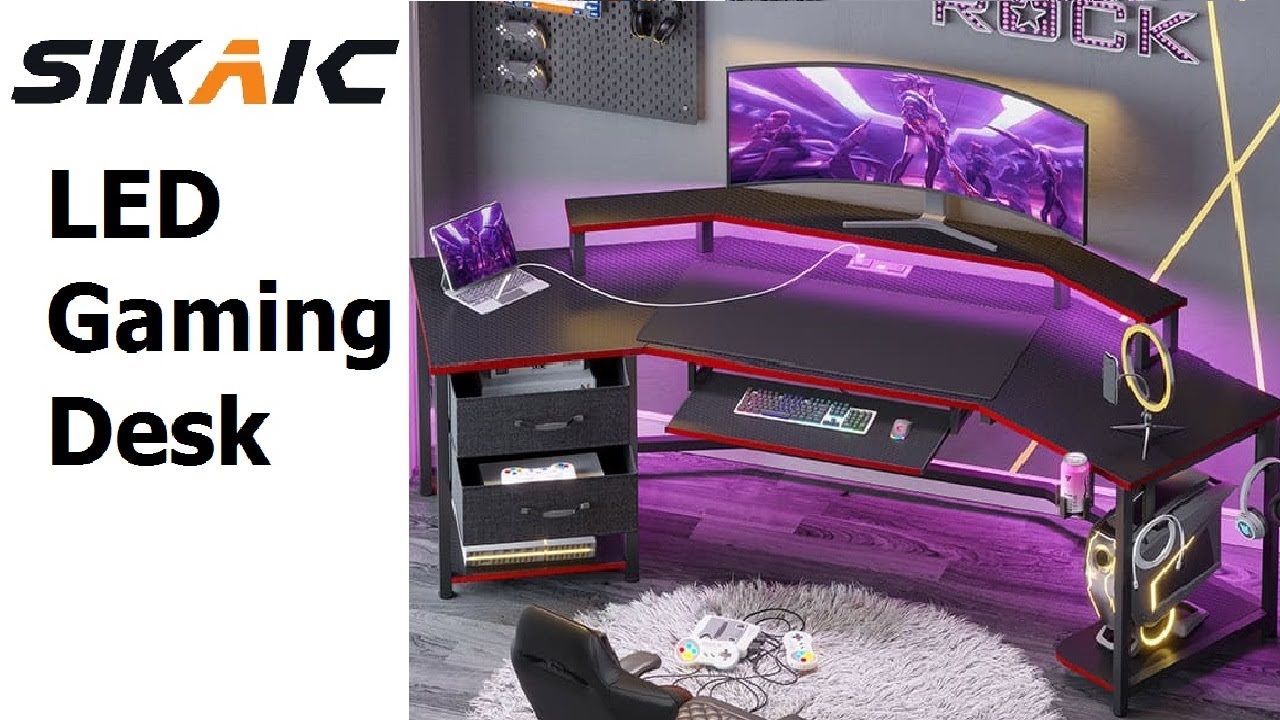 SIKAIC 79 Inches Wing Shaped LED Gaming Desk - YouTube