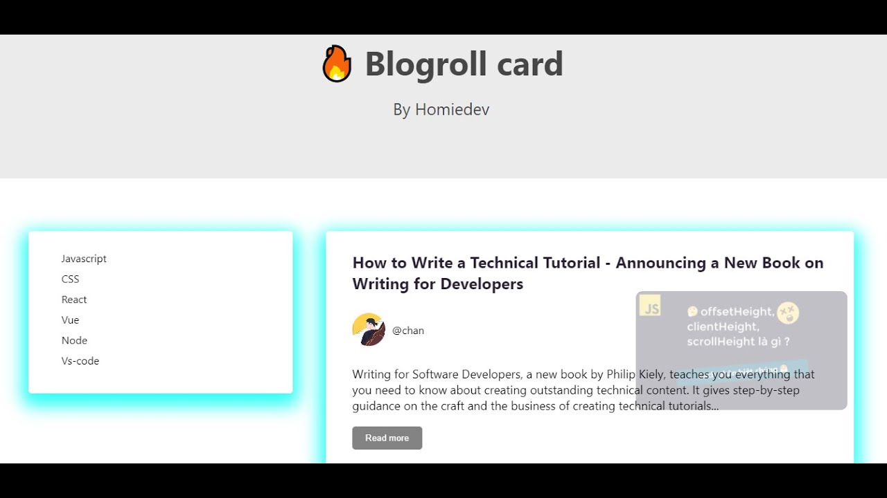 Animated Blogroll card with JavaScript - YouTube