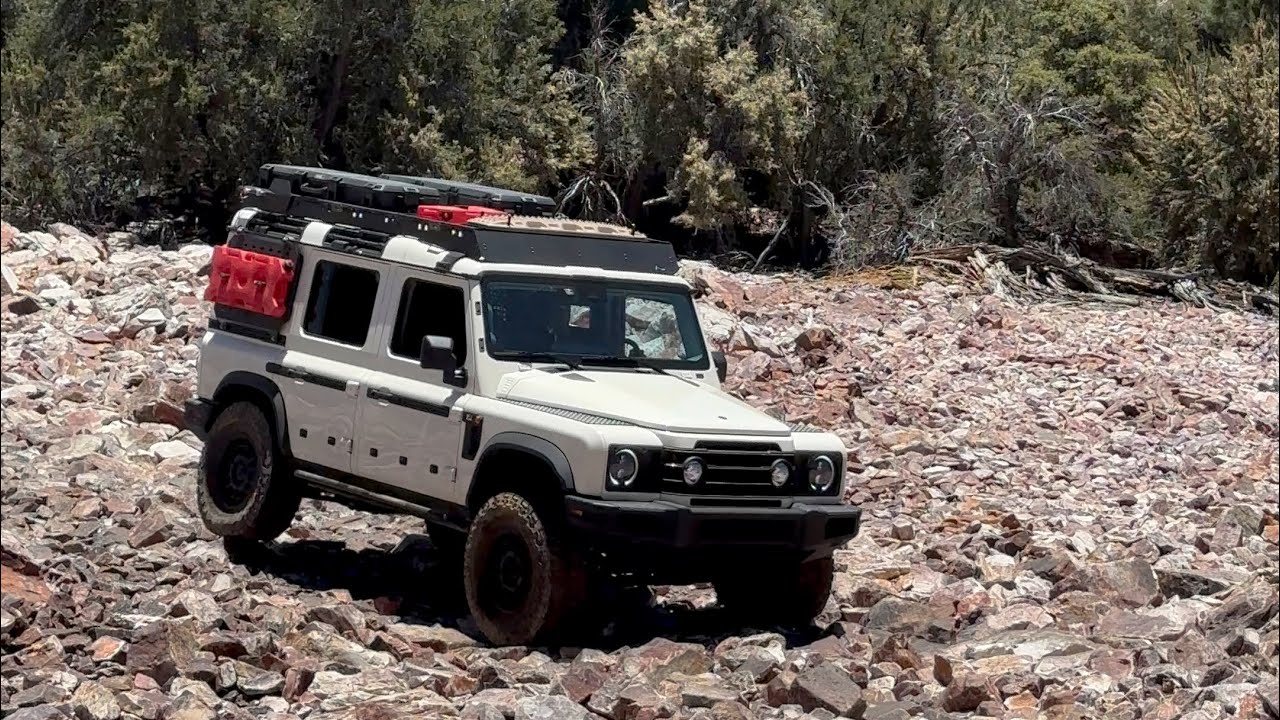 First Ineos Grenadier on the rock scree on Gold Mountain Jeep trail in ...