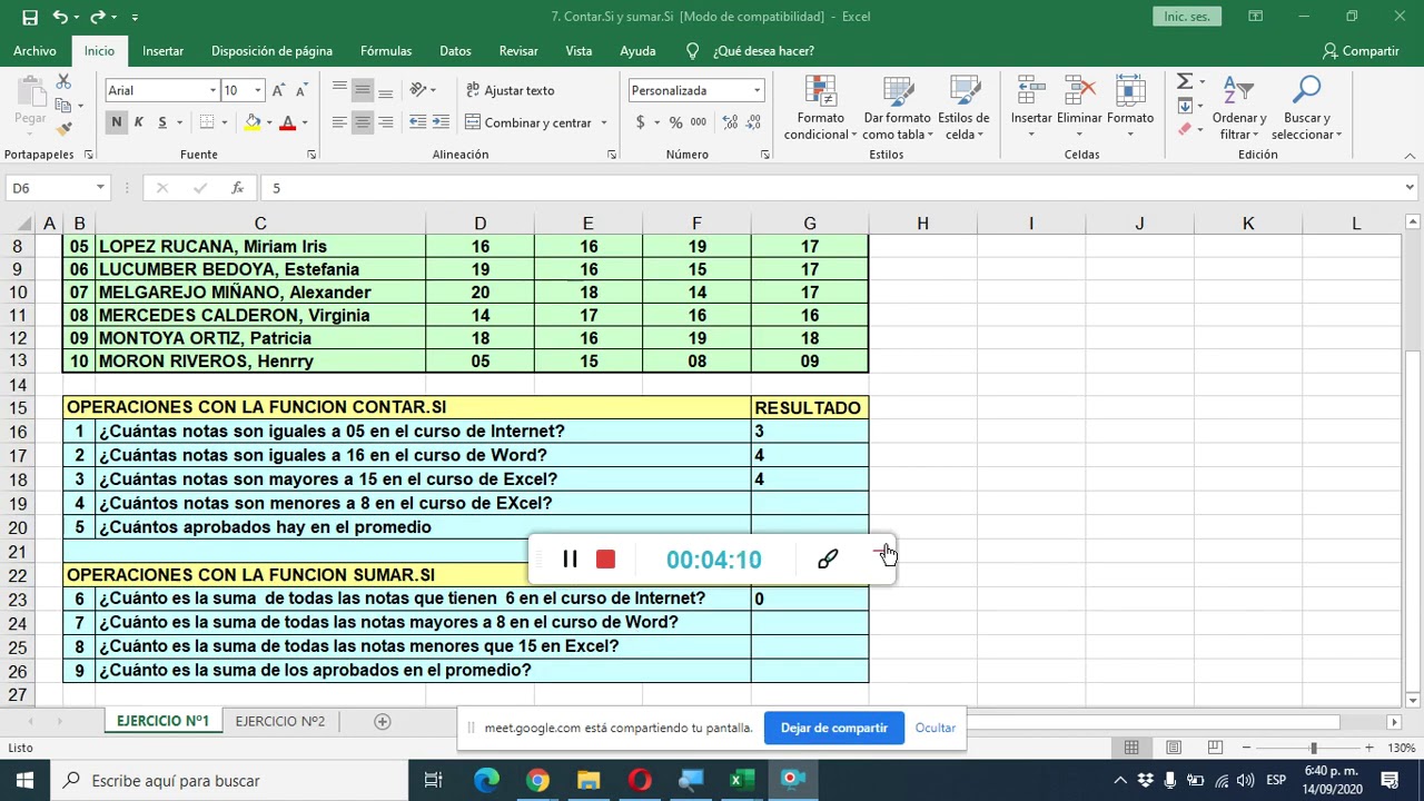 Ejercicio 7 Excel Intermedio 5 pm 14092020 - YouTube