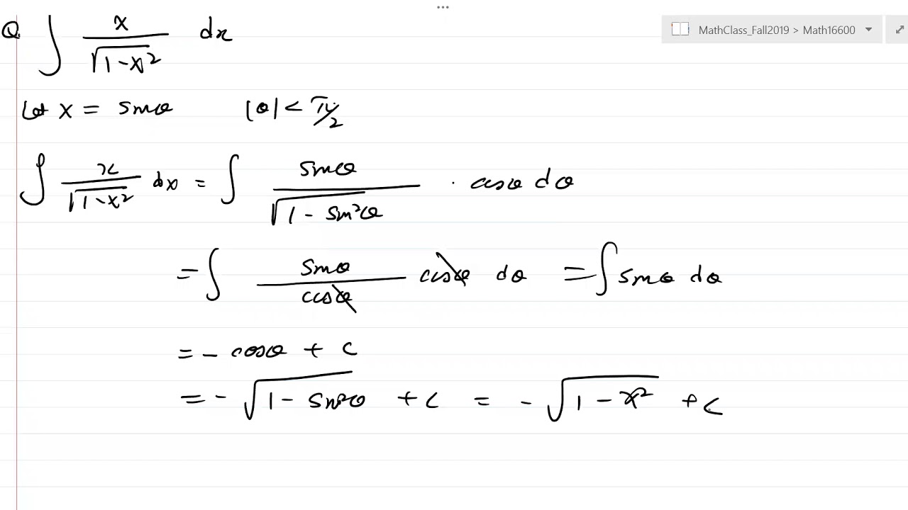 Section 7 3 Trigonometric Substitution - YouTube