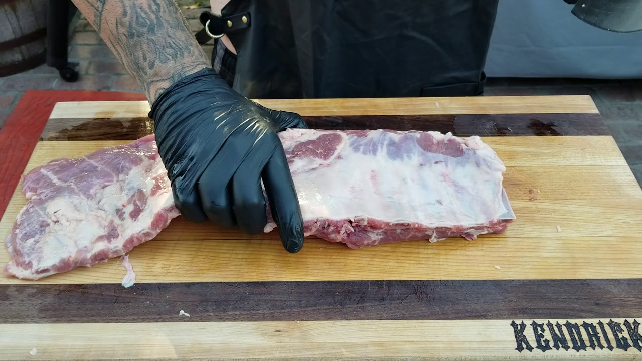 Trimming competition bbq pork spare ribs - YouTube