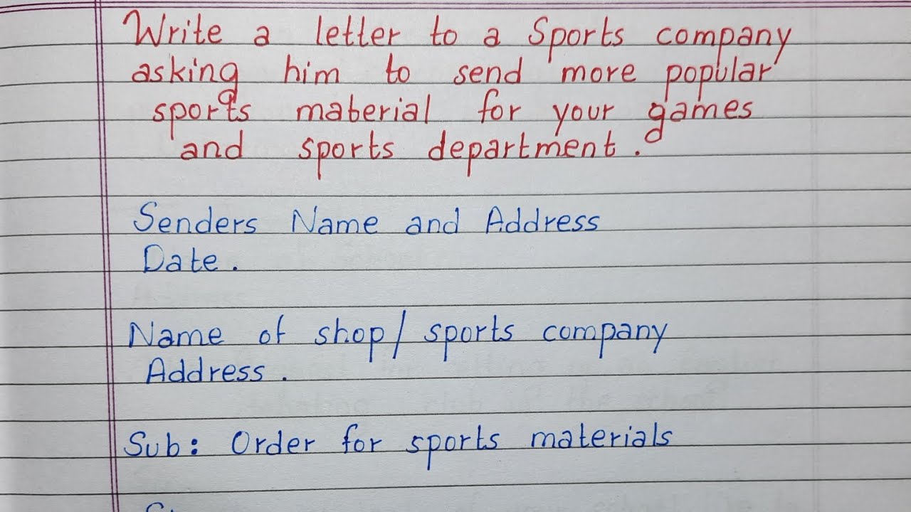 Write a letter to a Sports company asking him to send Sports material ...