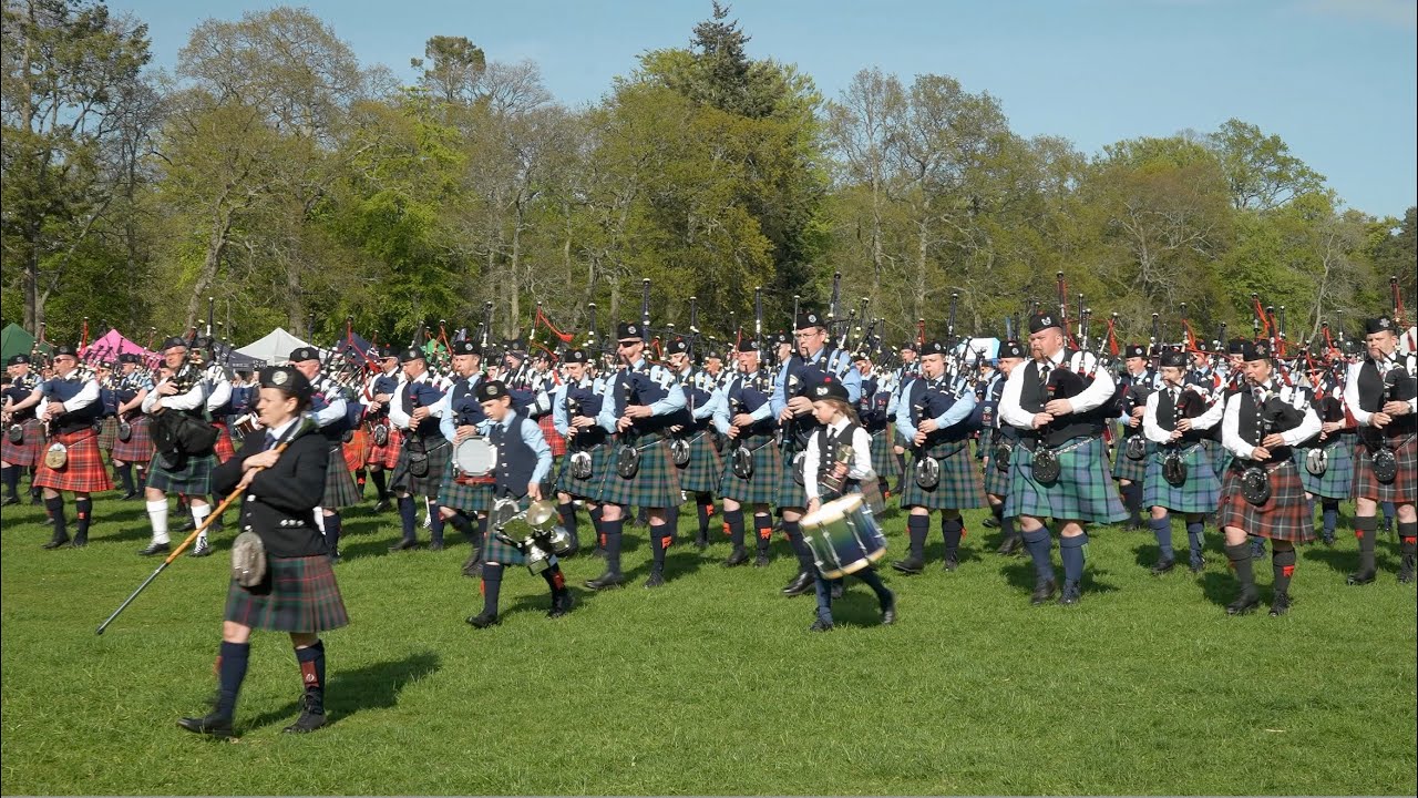 Massed Pipe Bands march off playing Scotland the Brave after 2022 North ...