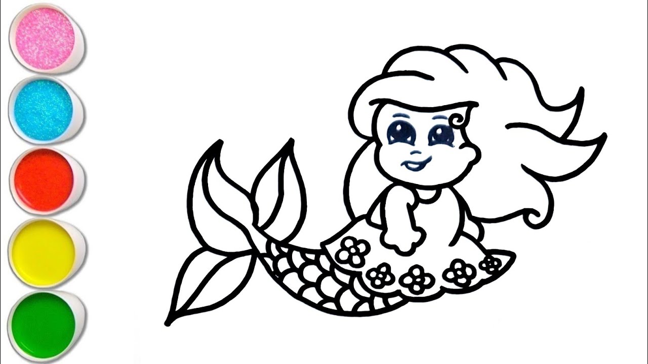 Mermaid Drawing, Painting and Coloring For Kids and Toddlers_ How to ...