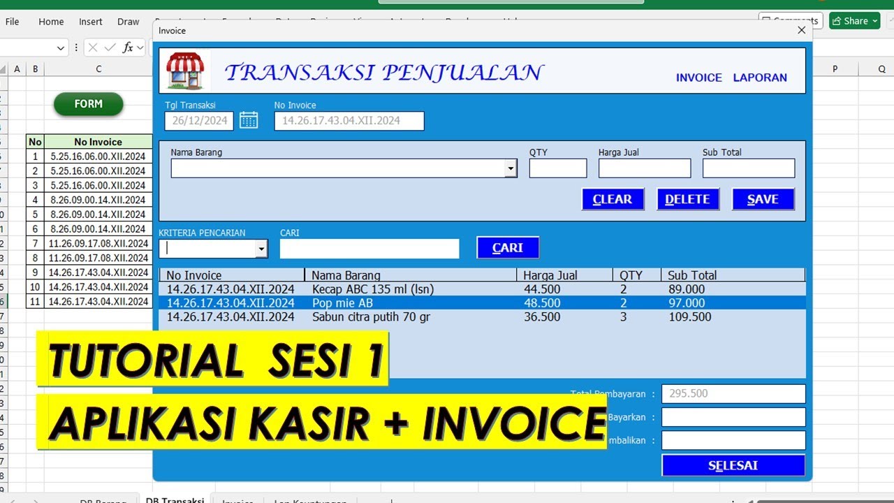 1. Tutorial Form Input Data Aplikasi Invoice Kasir Excel Sederhana - YouTube