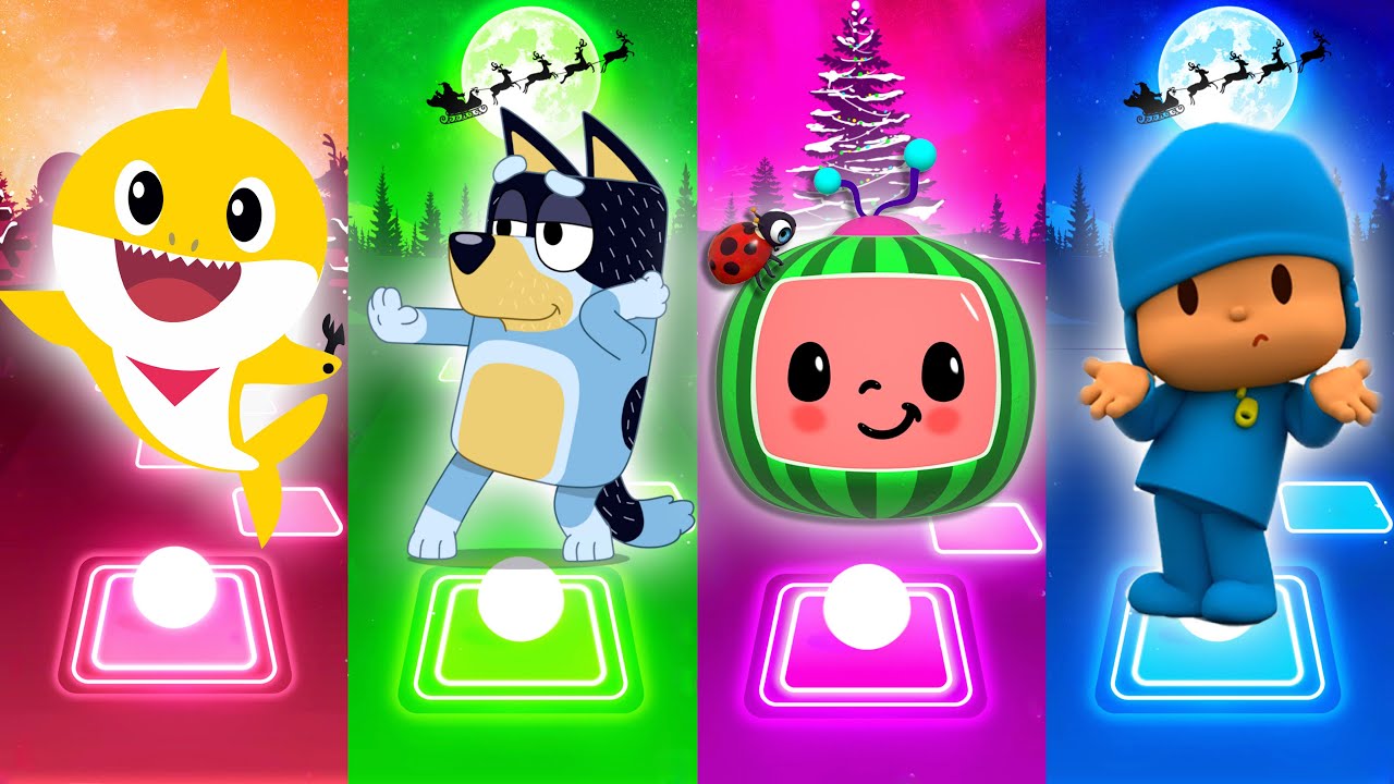 Baby Shark 🆚 Bluey 🆚 Cocomelon 🆚 Pocoyo | Tiles Hop EDM Rush - YouTube