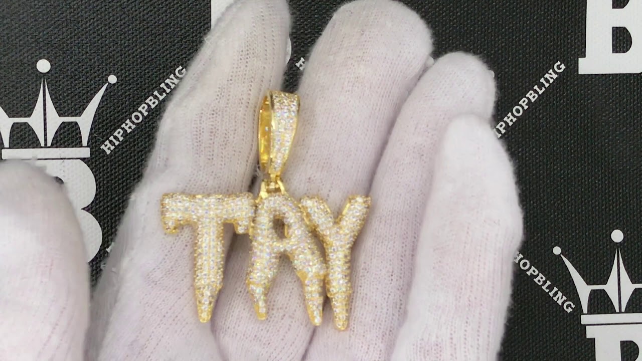 Custom Bubble Drip Initial Iced Out Pendant | Personalize Your Name ...