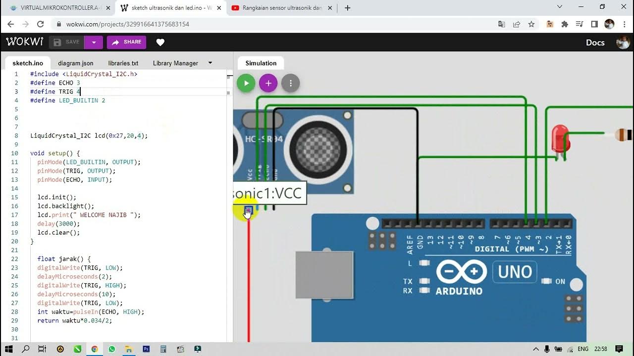 Pelatihan Didamba Simulasi Arduino Dengan Wokwi (Sensor Ultrasonik dan Indikator LED) - YouTube