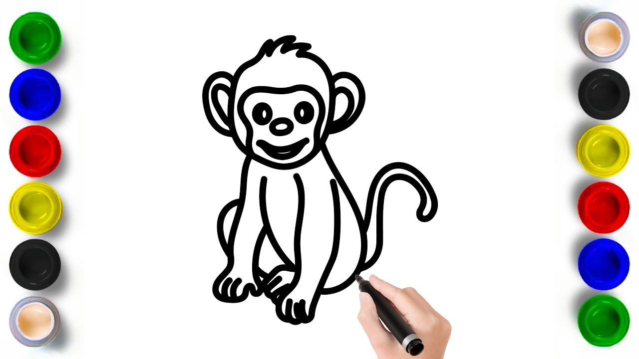 Monkey Painting & Coloring Page Marker Pen For Kids & Toddlers - YouTube